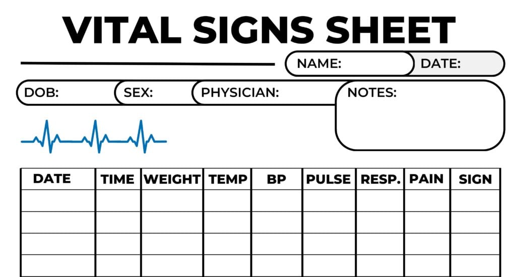 Vital Signs Sheet PDF for Medical Records