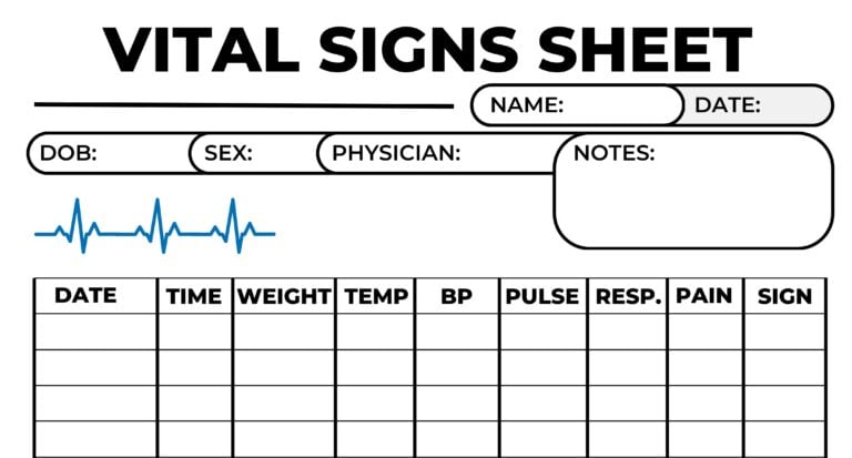 Vital Signs Sheet PDF for Medical Records